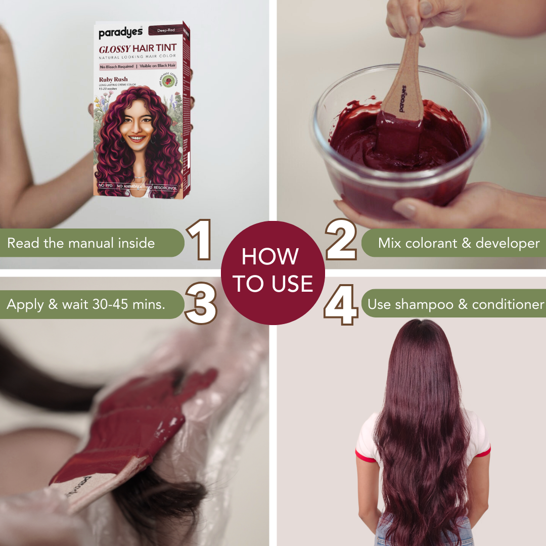 Buy Now Paradyes Ruby Rush Glossy Hair Tint | No Bleach, Semi-Permanent Hair Color, Optimal Grey ...